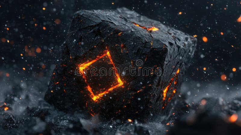 A Cube-shaped Object with a Fiery Interior is Surrounded by Smaller ...