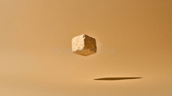 A Cube-shaped Object is Suspended in Mid-air Against a Light Brown ...