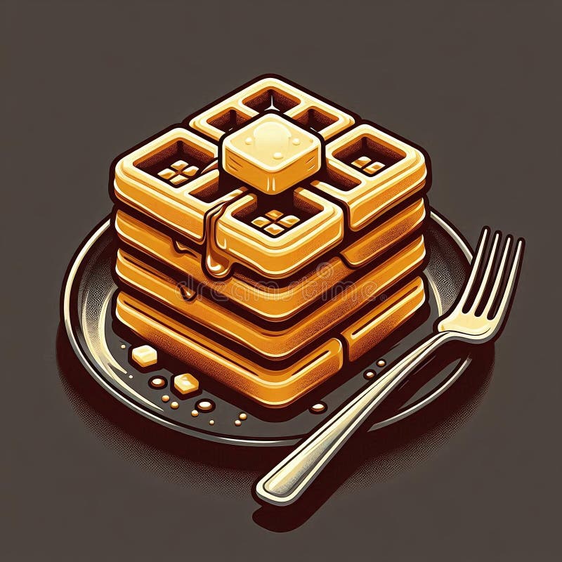 A Cube-shaped Stack of Waffles Topped with Butter, on a Plate with a ...