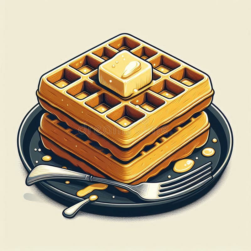 A Cube-shaped Stack of Waffles Topped with Butter, on a Plate with a ...