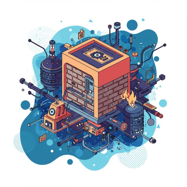 A Cube-shaped Structure with a Brick Pattern is Connected To Various ...