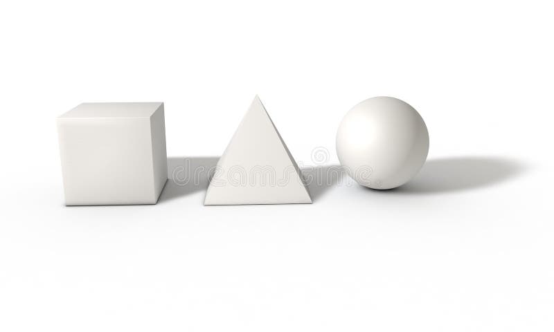 Cube, Sphere and Pyramid on Lasting White, 3d Render Stock Illustration ...