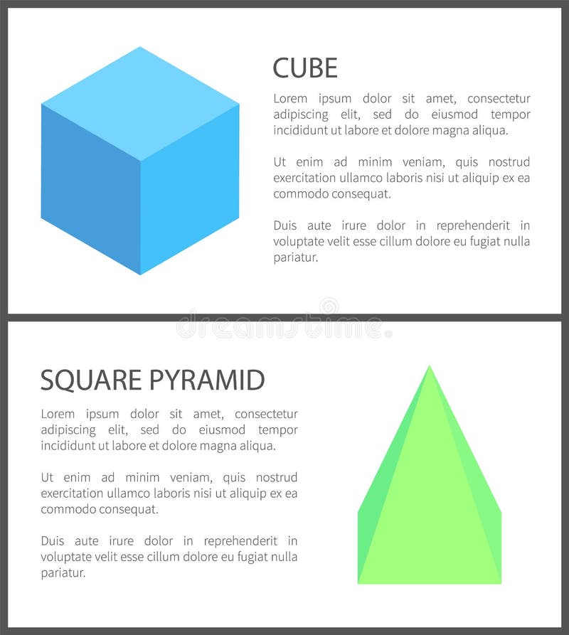 Cube and Square Pyramid Figures Isolated on White Stock Vector ...