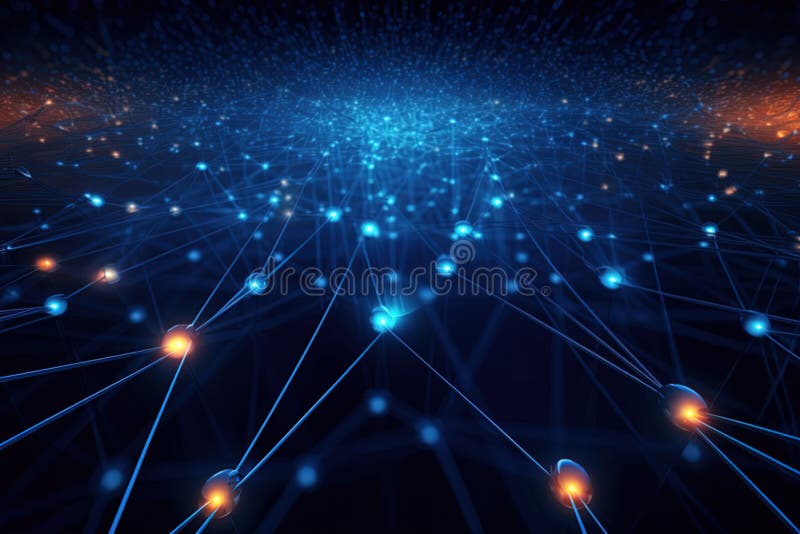 Cube Technology On Converging Point Of Circuit With Abstract Blue Background Blockchain Network