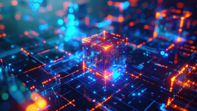 Cube Technology on Converging Point of Circuit Stock Illustration ...