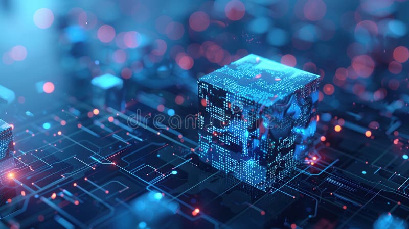 Cube Technology on Converging Point of Circuit Stock Illustration ...