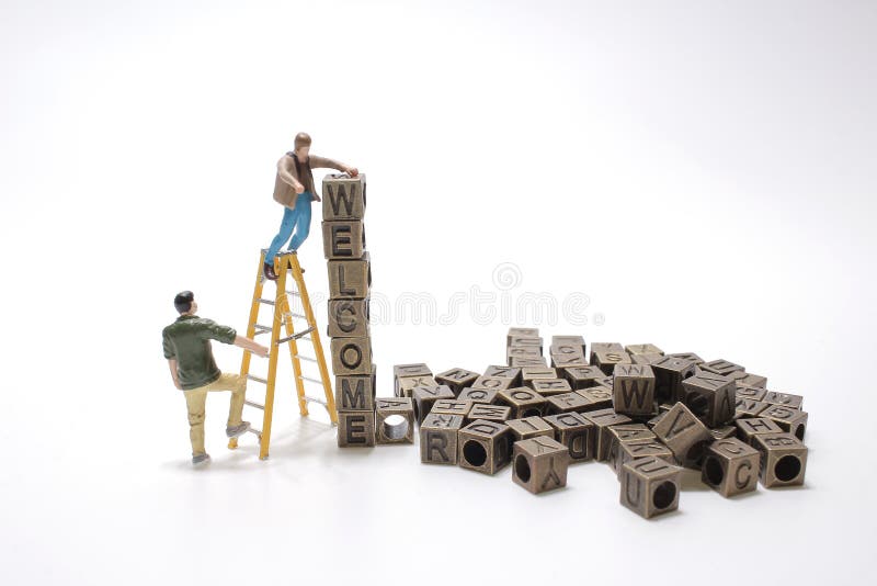 The Cube of Text Welcome with the Worker Figure Stock Photo - Image of ...