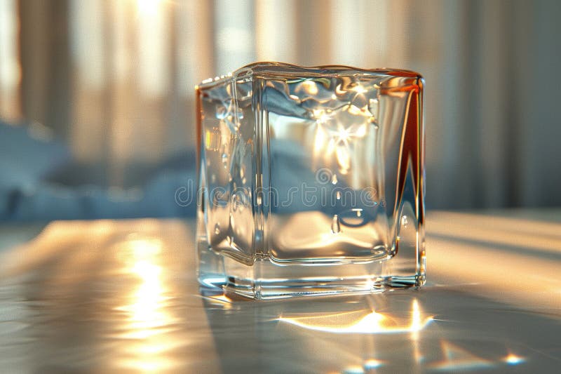 A Cube of Transparent Ice from Clean Water on the Table. Generated by ...