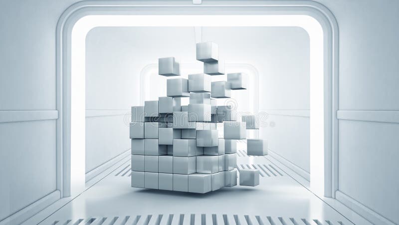 Cube in virtual room stock image. Image of futuristic - 64152559