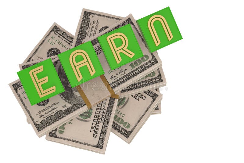 Cube Word Earn and Dollars Isolated on White Background 3D Illustration ...