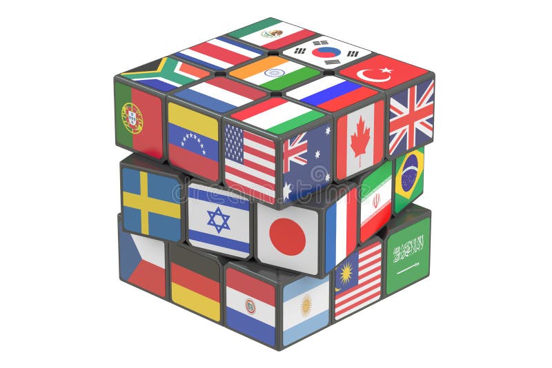 Cube with World Flags, 3D Rendering Stock Illustration - Illustration ...