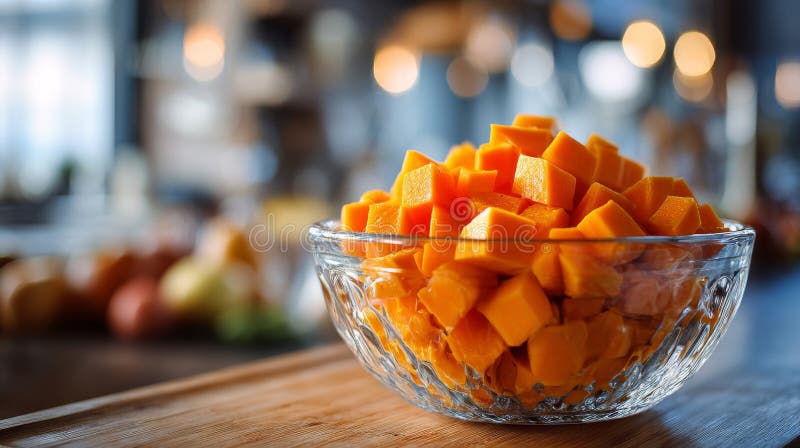 Cubed Butternut Squash in Glass Bowl Stock Photo - Image of recipe ...