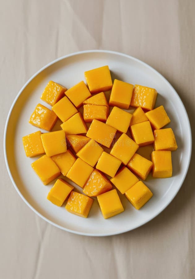 Cubed Mango Pieces on a Beige Plate Stock Illustration - Illustration ...