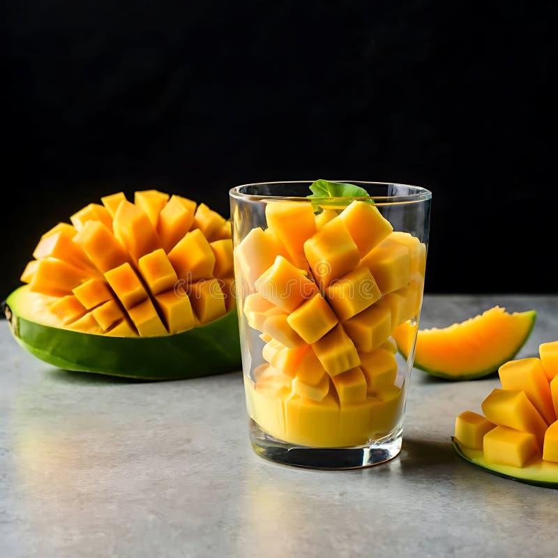 Cubed Mango Pieces are Inside the Glass, Ai Generated. Stock ...