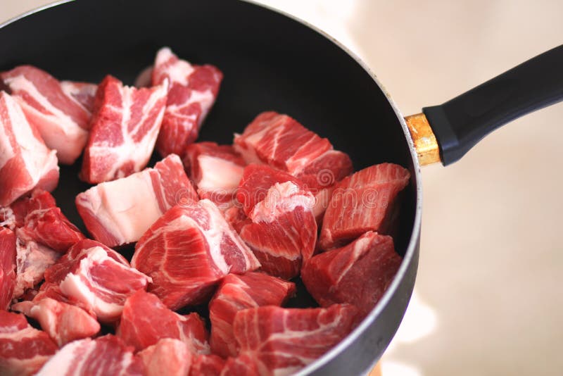 Cubed Raw Pork Ready for Cooking Stock Photo - Image of cook, sliced ...