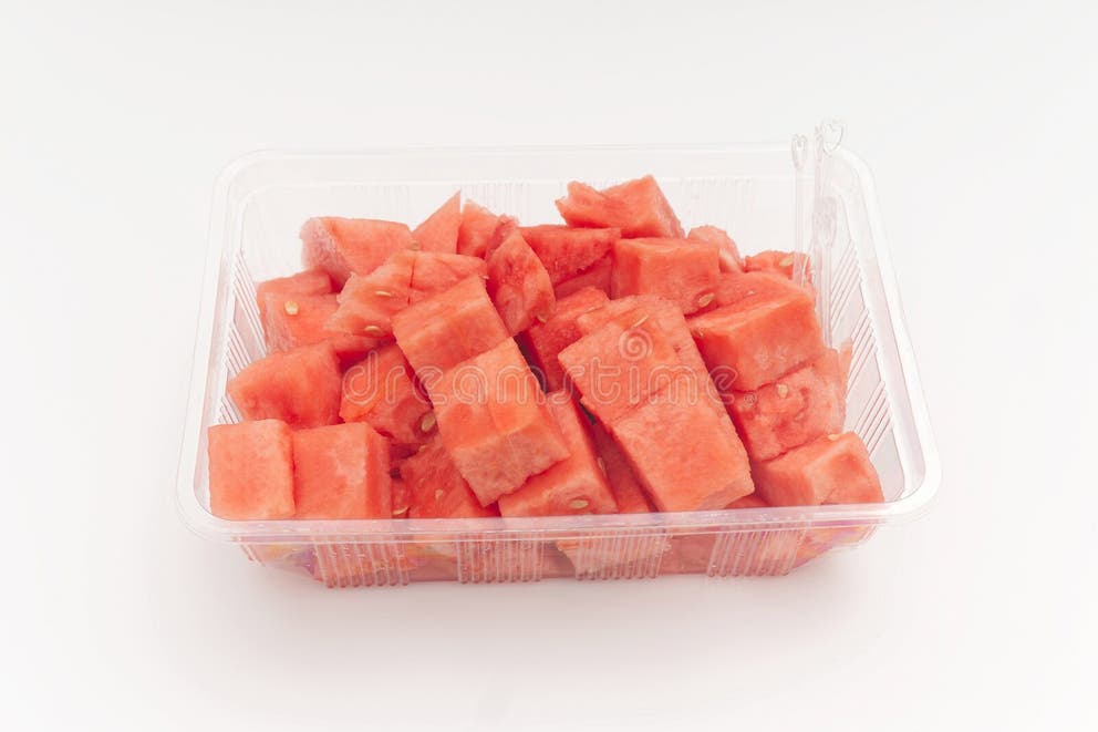 Cubed Watermelon in a Plastic Container Stock Photo - Image of snack ...