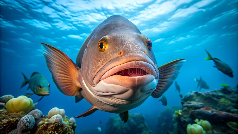 Cubera Snapper Fish Smiles School Stock Illustration - Illustration of ...