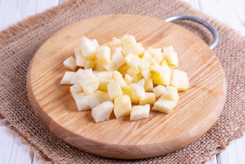 Cubes of Apple on a Cutting Board Stock Photo - Image of filling, green ...
