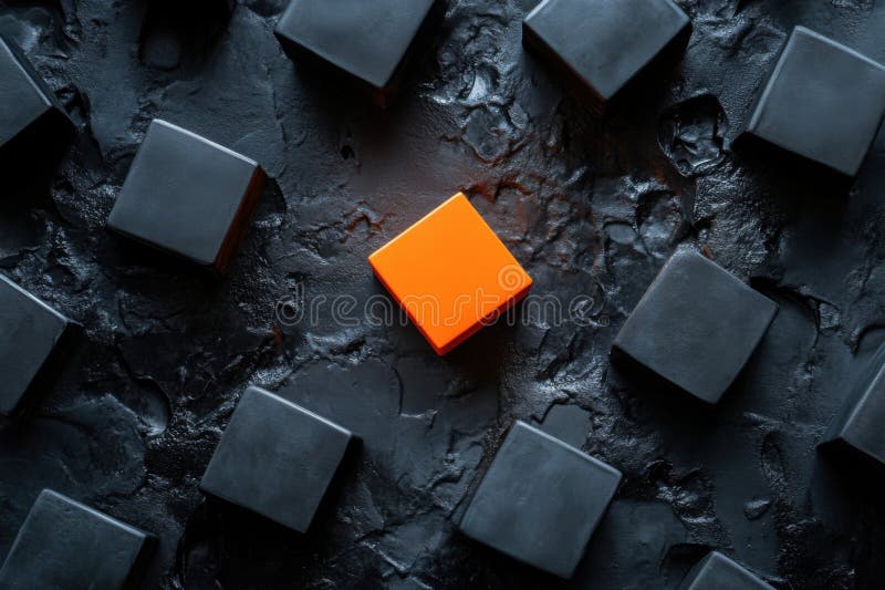 Cubes Arranged on a Dark Gray Surface with One Orange Cube Standing Out ...
