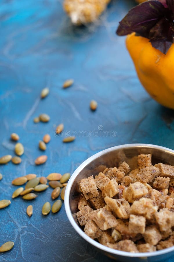 Cubes of Bread Croutons, Fried Crackers in Small Squares of Whole ...