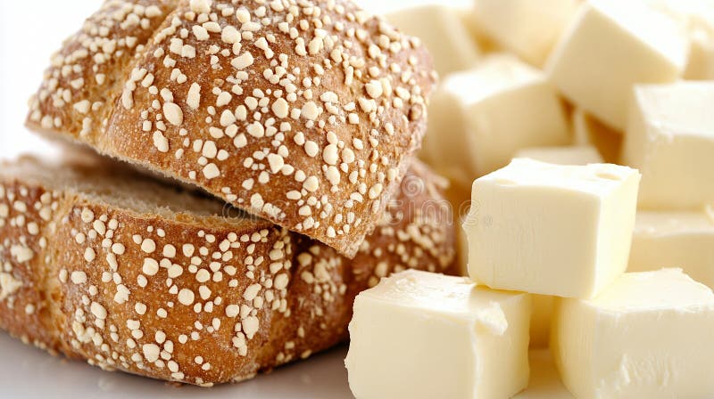 Cubes of Butter and a Loaf of Bread Stock Image - Image of piled ...