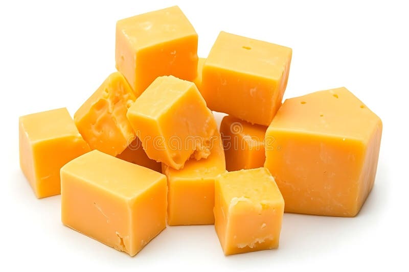 Cubes of Cheddar Cheese Stacked on White Background, Gourmet Ingredient ...