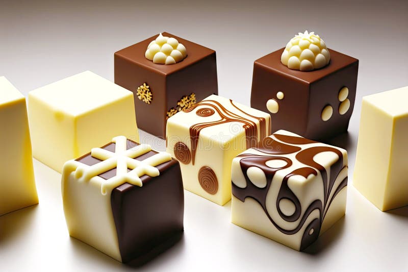 Cubes and Chocolate Pieces Made of White and Milk Chocolate with ...