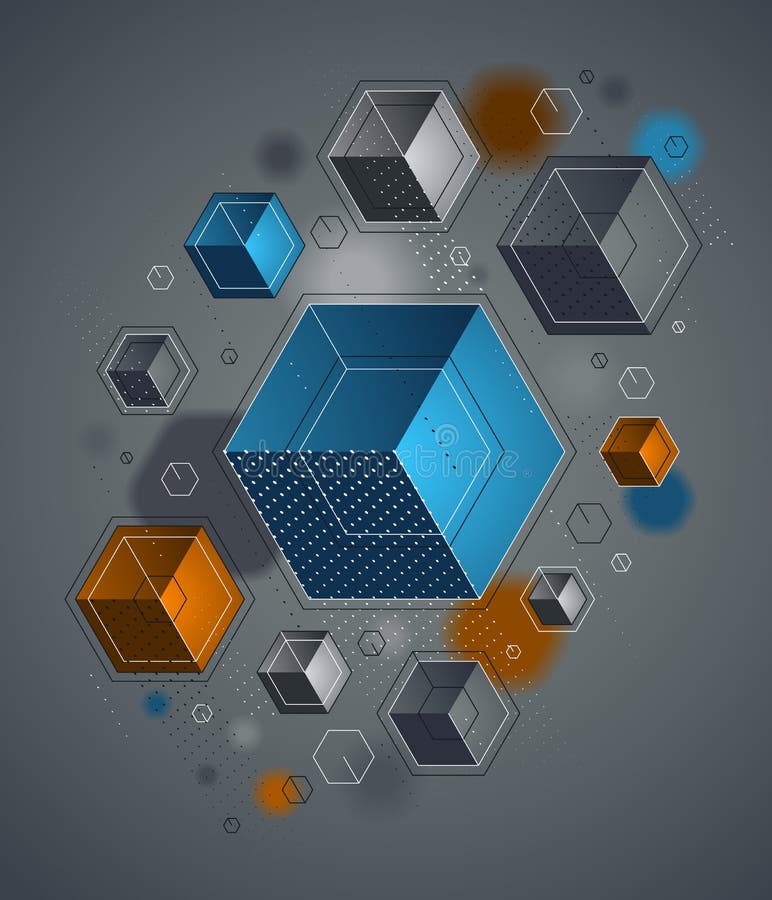 Cubes Cluster with Lines and Dots Elements Vector Abstract Background ...