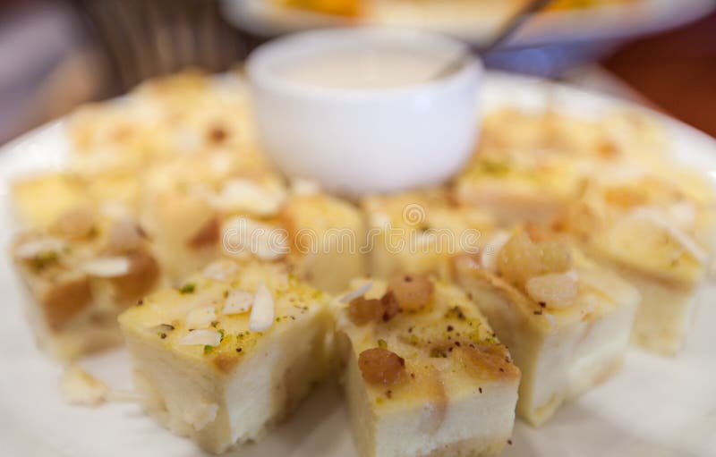 Cubes of Custard Cubes Covered with Nuts Stock Image - Image of cake ...