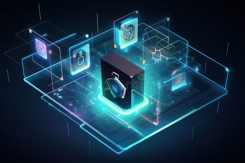 Cubes with Cyber Blue Particles Stuck Around it. Generative AI Stock ...