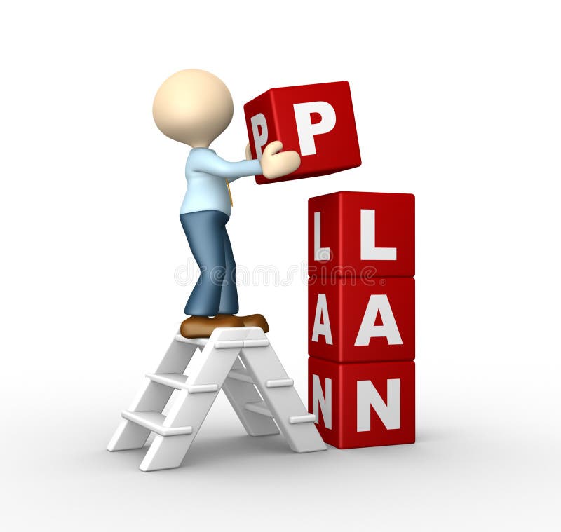 3d Man with Stair and Word Plan Stock Illustration - Illustration of ...