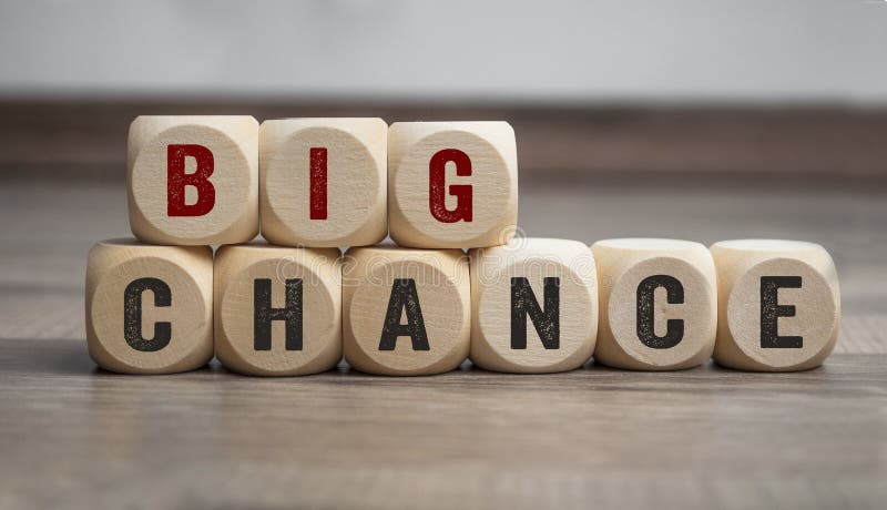 Cubes and Dice with BIG CHANCE on Wooden Background Stock Photo - Image ...