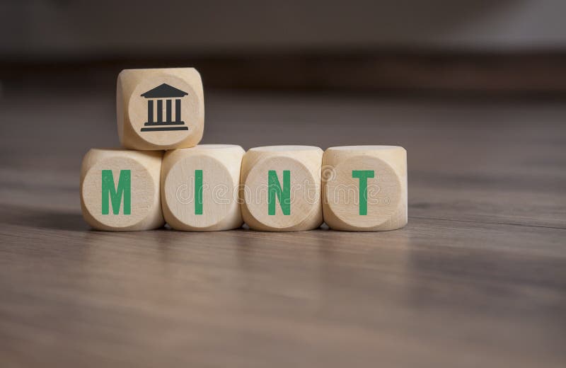 Cubes, Dice or Blocks with Acronym MINT on Wooden Background Stock ...