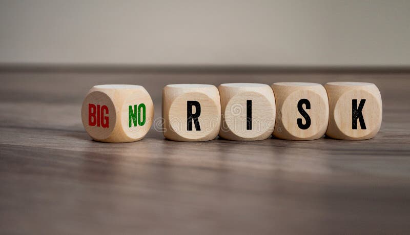 Cubes, Dice or Blocks with High Risk or No Risk on Wooden Background ...