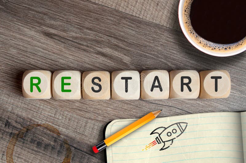 Cubes, Dice or Blocks with Message Restart with Cup of Coffee and ...