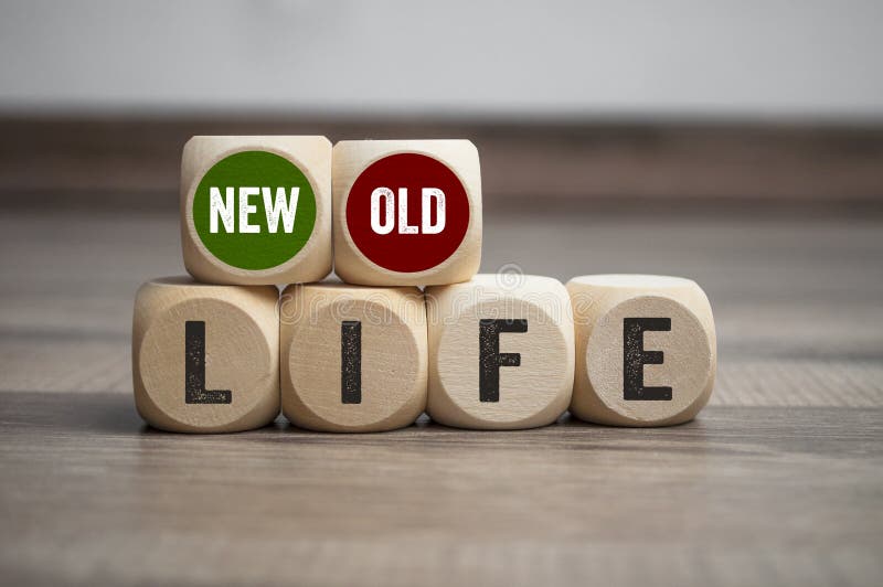 Cubes, Dice or Blocks with Old Life and New Life on Wooden Background ...