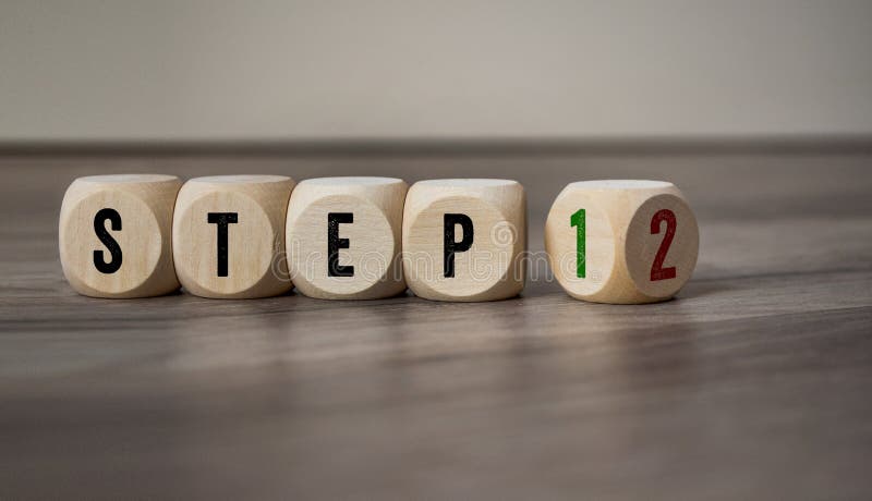 Cubes, Dice or Blocks with Step 1 and Step 2 on Wooden Background Stock ...