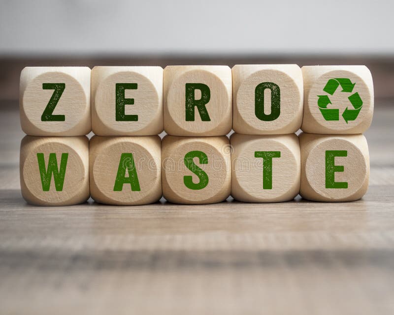Cubes, Dice or Blocks with Zero Waste and Recycling Logo on Wooden ...