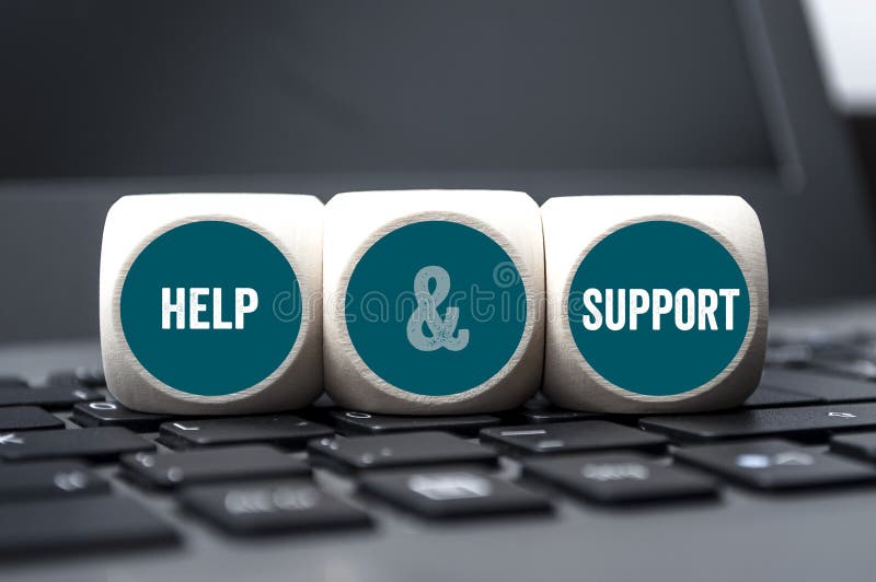 Cubes and Dice with Help and Support on Laptop Keyboard Stock Photo ...