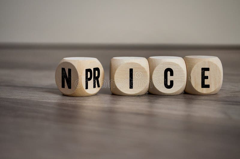 Cubes and Dice with Message Nice Price on Wooden Floor Stock Image ...