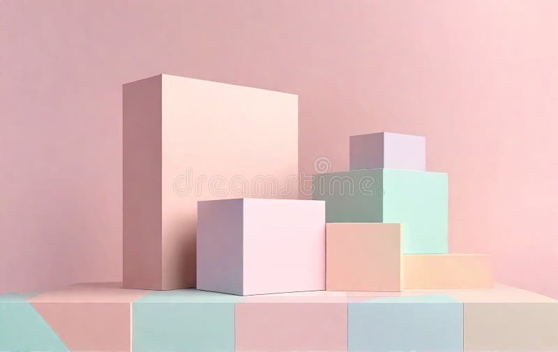 Cubes of Different Sizes, Delicate Colors on a Clean Background ...