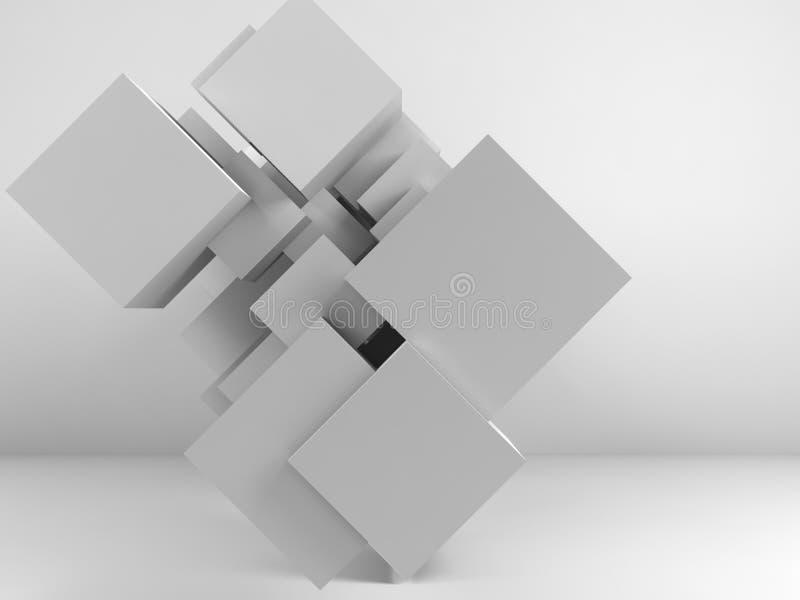Cubes in Empty Interior. 3d Render Stock Illustration - Illustration of ...
