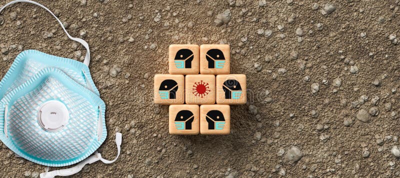 Cubes with Facemasks Surrounding a Cube with a Virus Icon Stock Photo ...