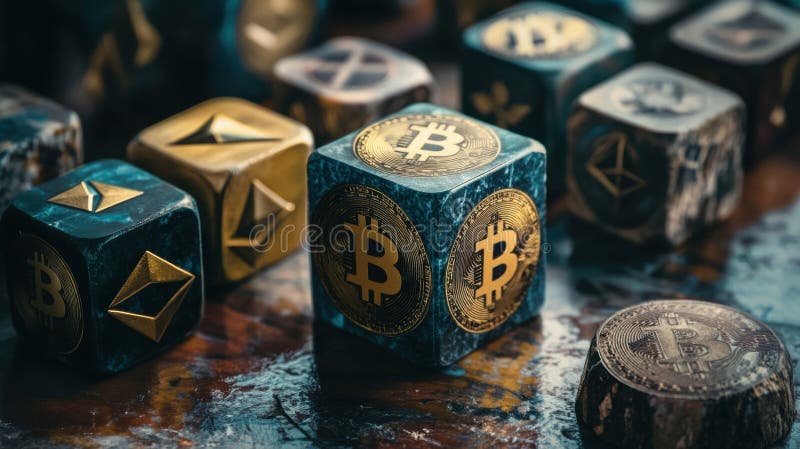 Cubes Featuring Cryptocurrency Logos on a Table with Bitcoin Included ...