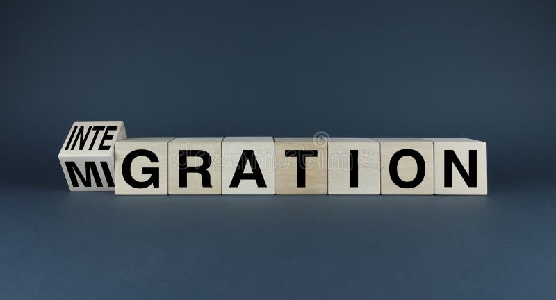 Cubes Form Words Integration or Migration. Concept of Business and ...