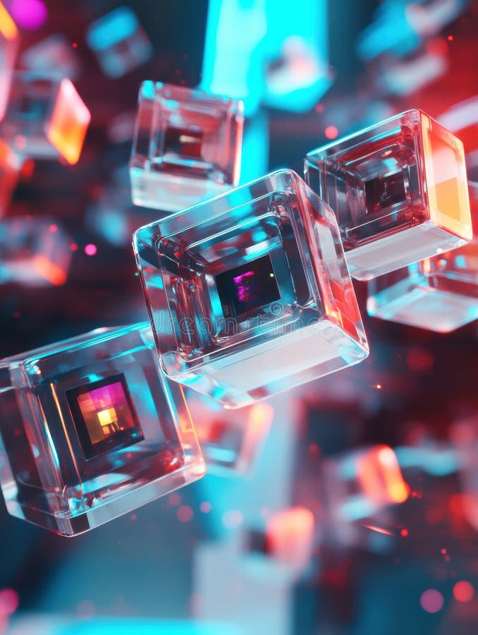 Floating Cubes Display Abstract Text, Photo, and Video Symbols in a ...