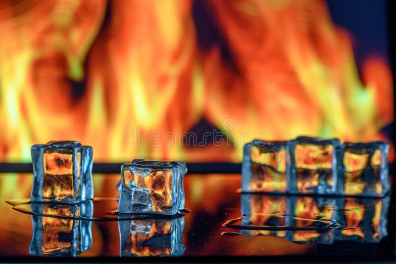 Three Ice Cubes Against the Background of Fire, Fire and Ice, Place ...