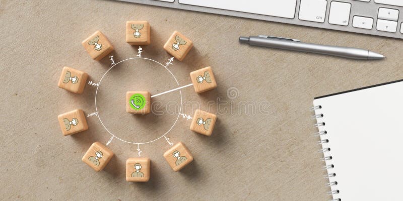Cubes with Icons Symbolizing a Call Center Surrounded by a Keyboard and ...