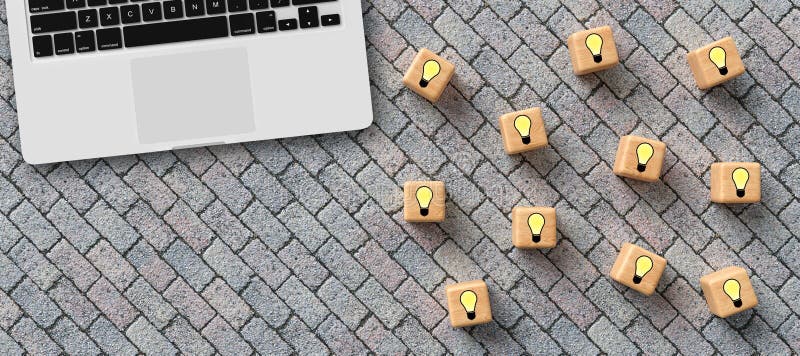 Cubes with Lightbulb Symbols and a Keyboard Stock Image - Image of ...