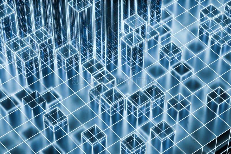 Cubes and Lines with Dark Background, 3d Rendering Stock Illustration ...